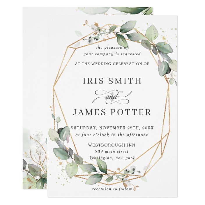 Chic Greenery Leafy Foliage Wedding Geometric Invitation | Zazzle.com
