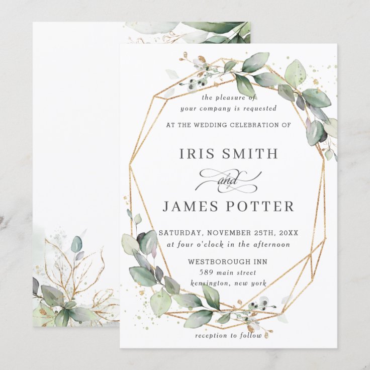 Chic Greenery Leafy Foliage Wedding Geometric Invitation | Zazzle