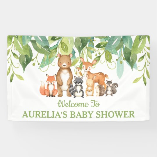 Chic Greenery Woodland Animals Welcome Backdrop Banner | Zazzle.com