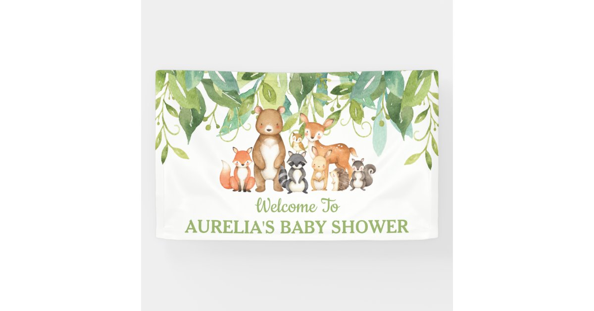Chic Greenery Woodland Animals Welcome Backdrop Banner | Zazzle