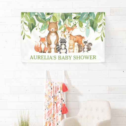 Chic Greenery Woodland Animals Welcome Backdrop Banner | Zazzle