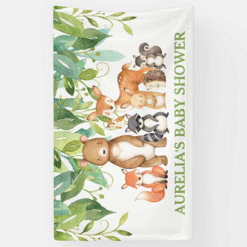 Chic Greenery Woodland Animals Welcome Backdrop Banner | Zazzle