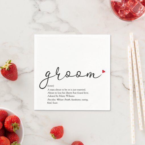 Chic Groom Definition Stag Bachelor Script Fun Napkins | Zazzle