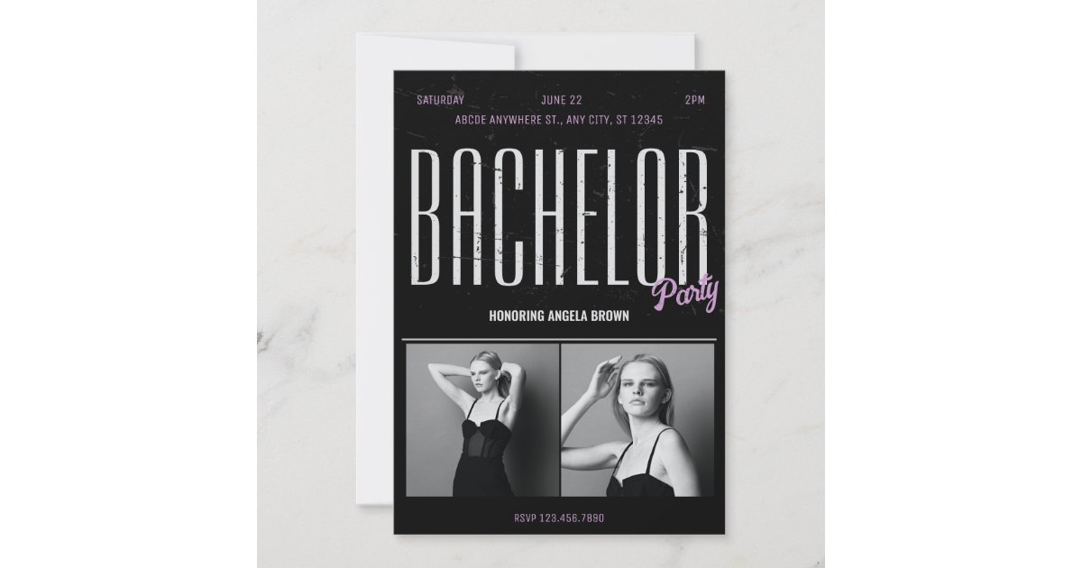 Chic grunge black BACHELOR PARTY reborn Invitation | Zazzle