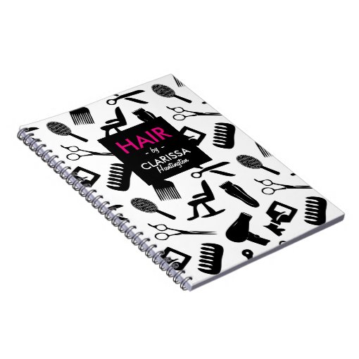 Chic Hair Stylist Pattern Custom Name Notebook | Zazzle