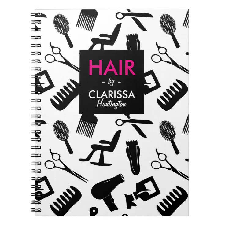 Chic Hair Stylist Pattern Custom Name Notebook | Zazzle