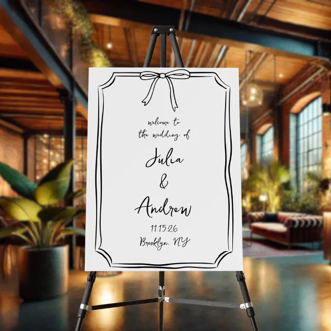 Chic Hand Drawn Bow Coquette Wedding Welcome Sign | Zazzle