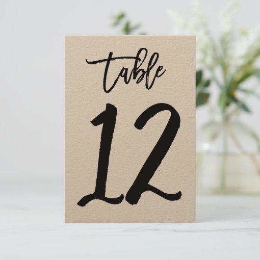Chic Hand Letter Kraft Table Number Card Table 12 | Zazzle
