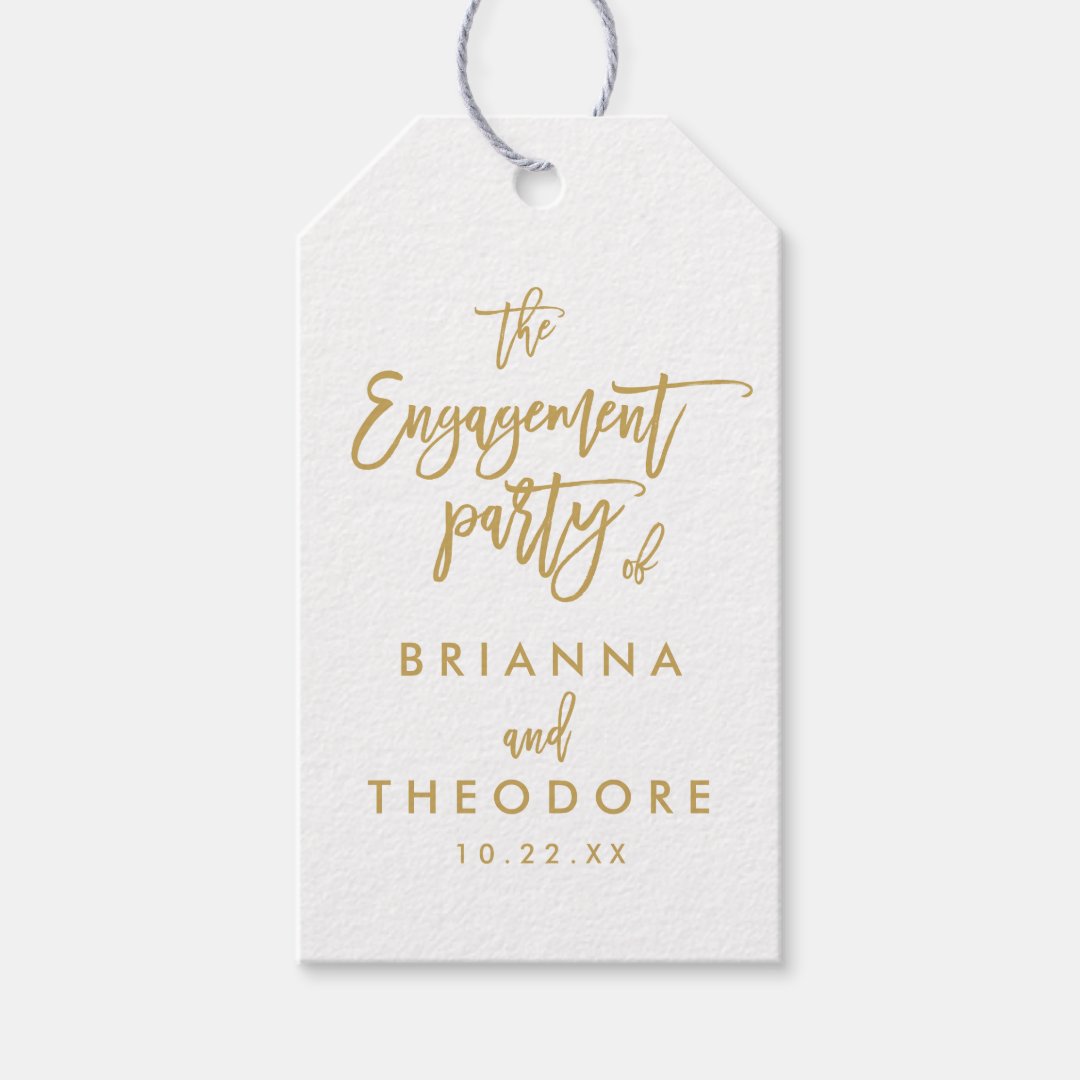 Chic Hand Lettered Gold Engagement Gift Tag | Zazzle