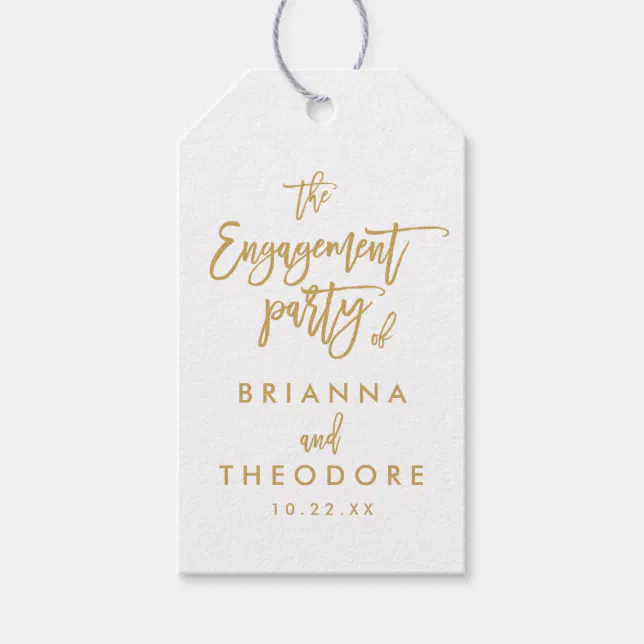 Chic Hand Lettered Gold Engagement Gift Tag | Zazzle