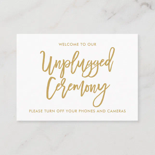 Chic Hand Lettered Gold Unplugged Ceremony Business Card | Zazzle
