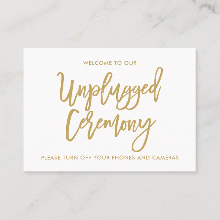 Chic Hand Lettered Gold Unplugged Ceremony Business Card | Zazzle.com
