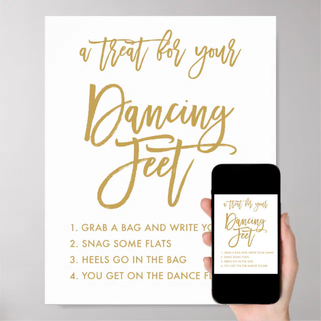 Chic Hand Lettered Gold Wedding Dancing Feet Sign | Zazzle