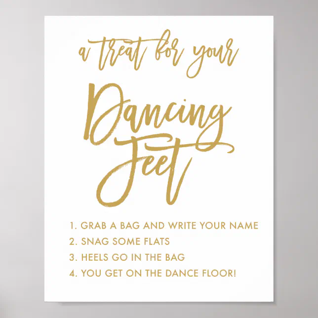 Chic Hand Lettered Gold Wedding Dancing Feet Sign | Zazzle