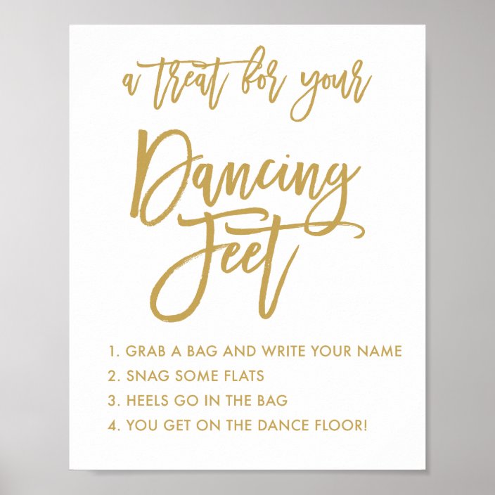 Chic Hand Lettered Gold Wedding Dancing Feet Sign | Zazzle.com