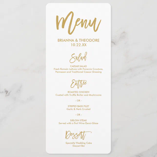 Chic Hand Lettered Gold Wedding Menu | Zazzle