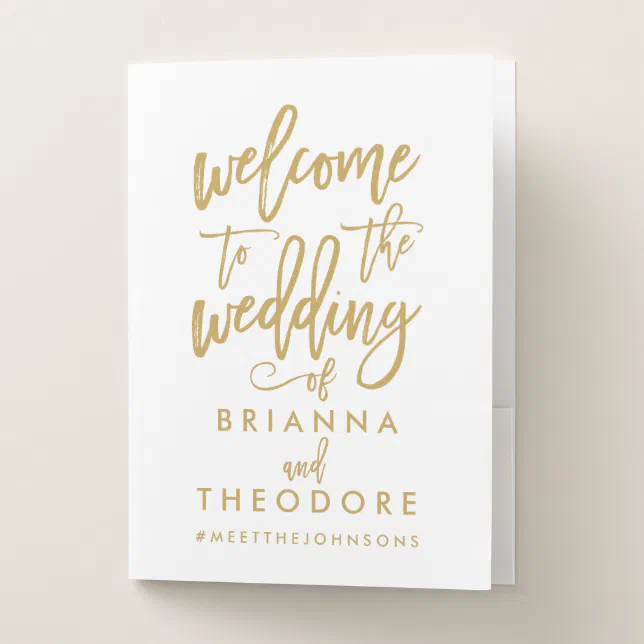 Chic Hand Lettered Gold Wedding Welcome Pocket Folder | Zazzle