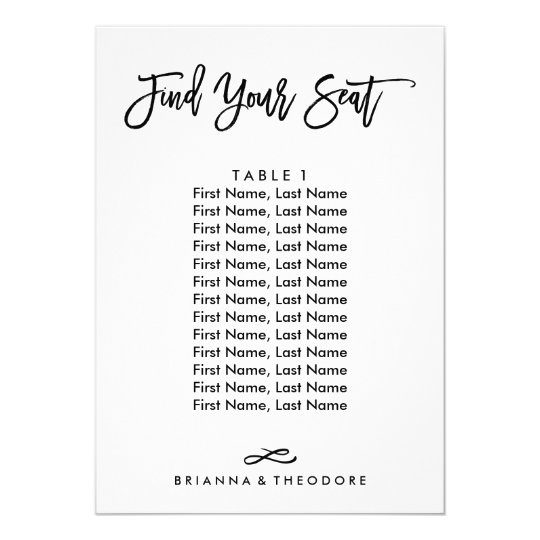 Chic Hand Lettered Individual Seating Chart Invitation | Zazzle.com