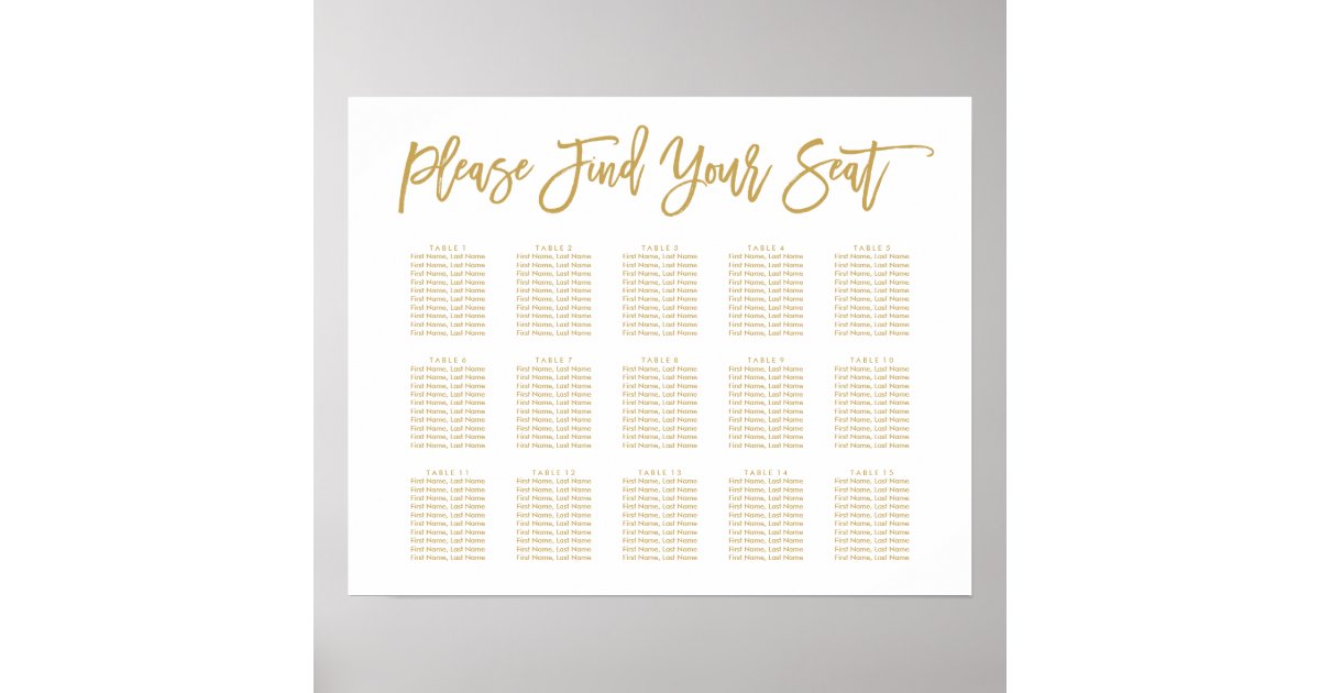 Chic Hand Lettered Seating Chart Gold | Zazzle
