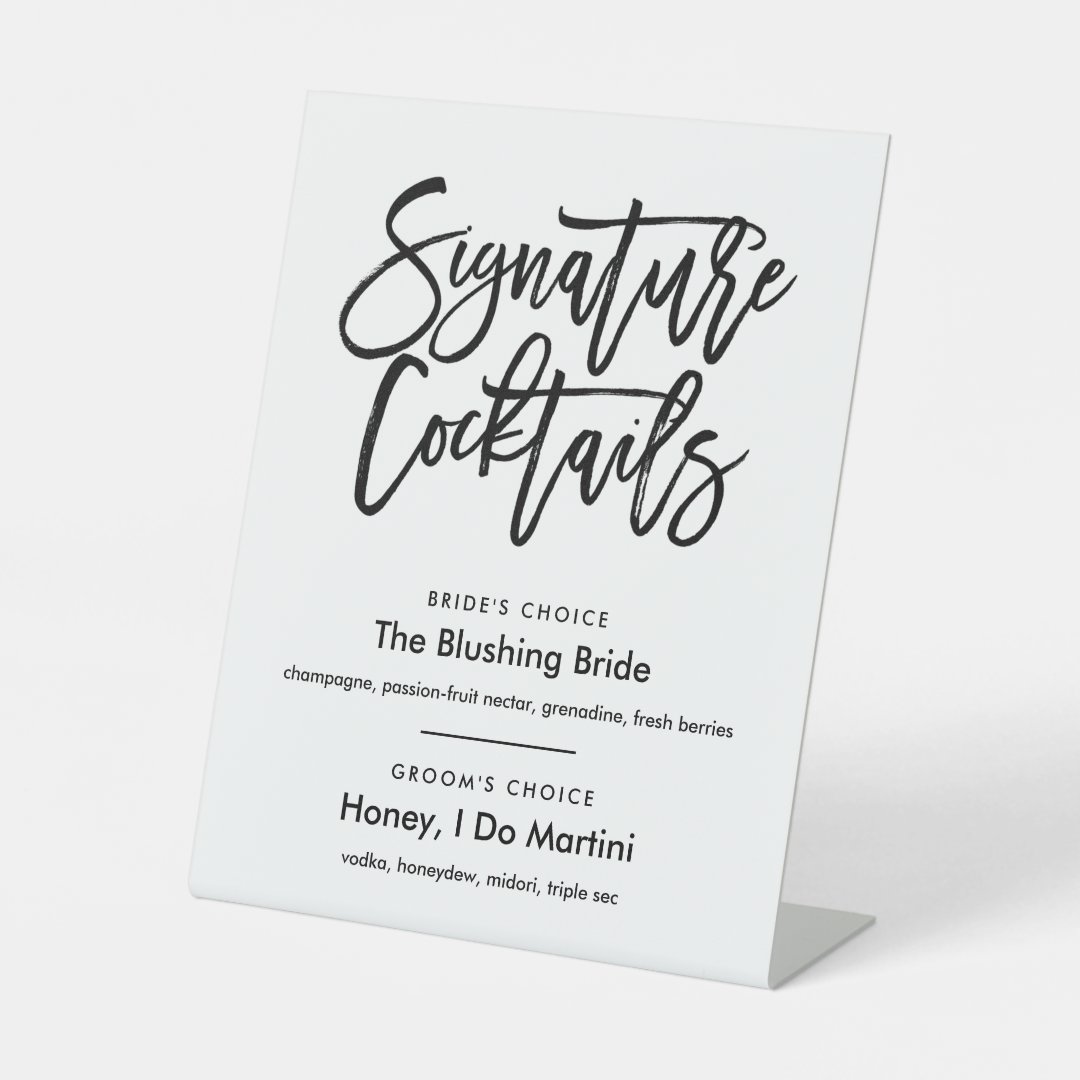 Chic Hand Lettered Signature Cocktails Menu Black Pedestal Sign | Zazzle