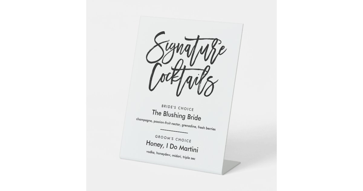 Chic Hand Lettered Signature Cocktails Menu Black Pedestal Sign | Zazzle
