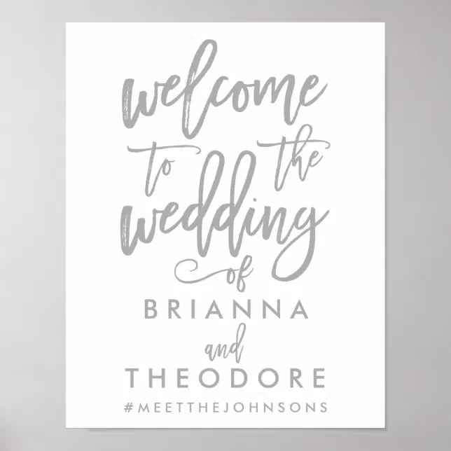 Chic Hand Lettered Silver Wedding Welcome Sign | Zazzle