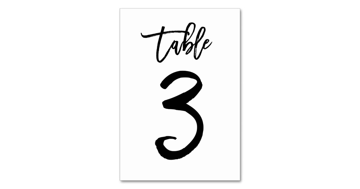 Chic Hand Lettered Table Number Card | Table 3 | Zazzle