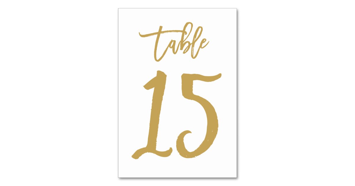 Chic Hand Lettered Table Number Gold | Table 15 | Zazzle