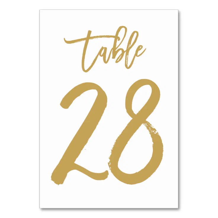 Chic Hand Lettered Table Number Gold | Table 28 | Zazzle