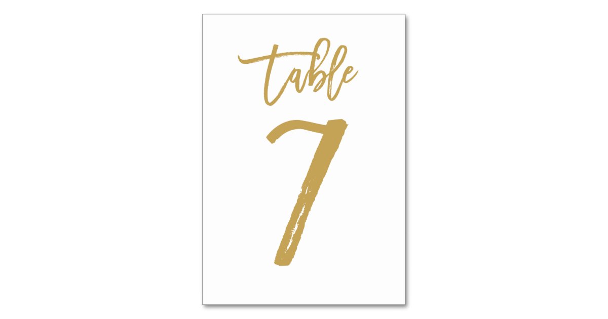Chic Hand Lettered Table Number Gold | Table 7 | Zazzle