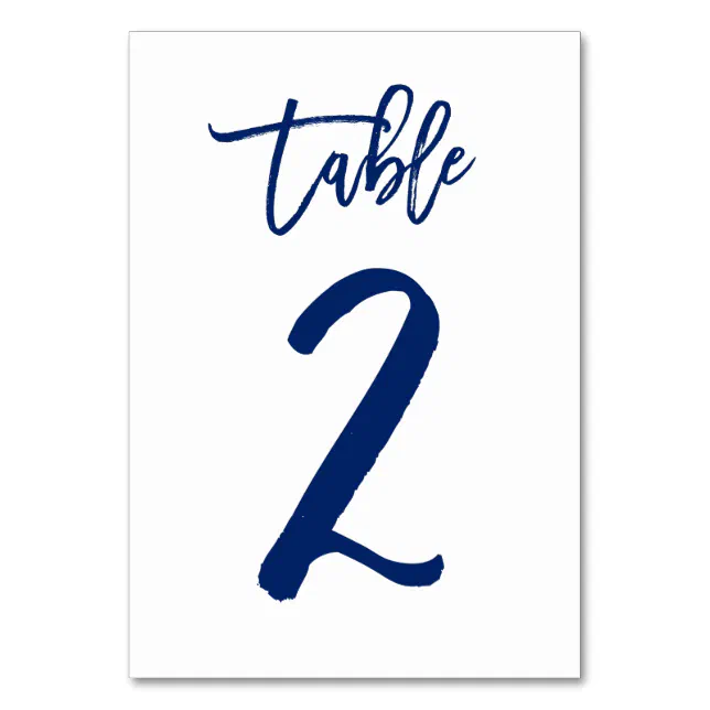Chic Hand Lettered Table Number Navy | Table 2 | Zazzle