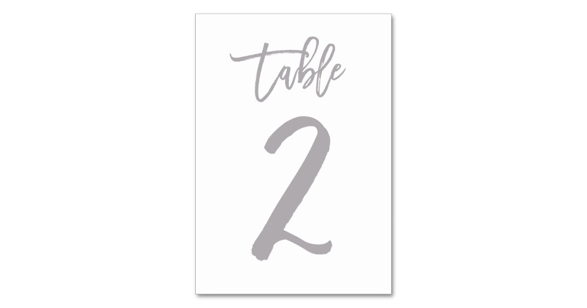 Chic Hand Lettered Table Number Silver | Table 2 | Zazzle