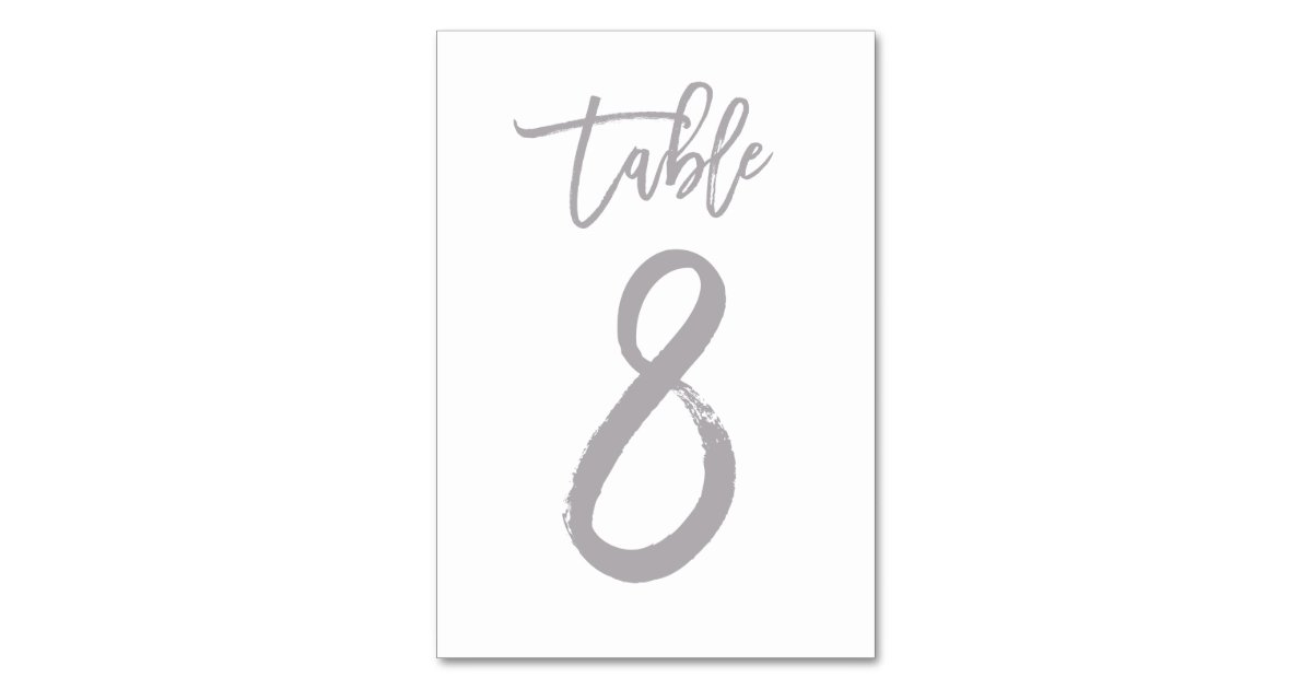Chic Hand Lettered Table Number Silver | Table 8 | Zazzle