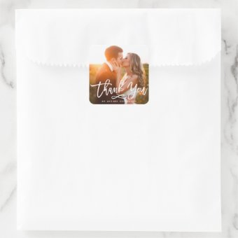 Chic Hand Lettered Thank You Photo Square Sticker | Zazzle