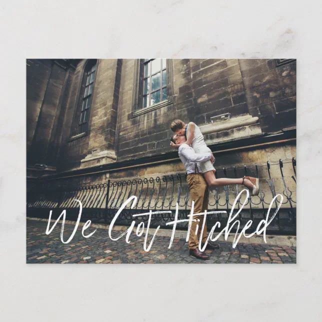 Chic Hand Lettered We Got Hitched Announcement | Zazzle