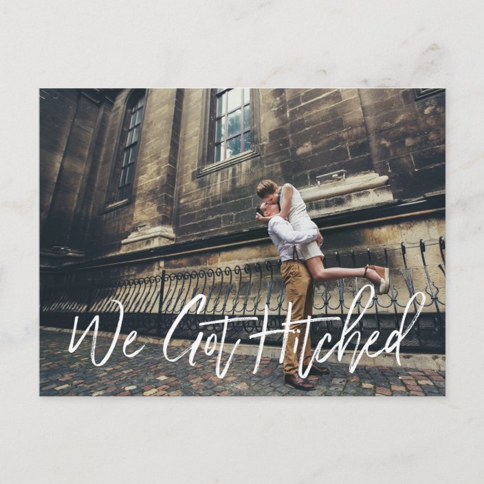 Chic Hand Lettered We Got Hitched Announcement | Zazzle.com