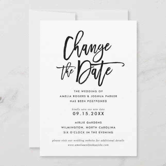 Chic Hand Lettered Wedding | Change The Date Invitation | Zazzle