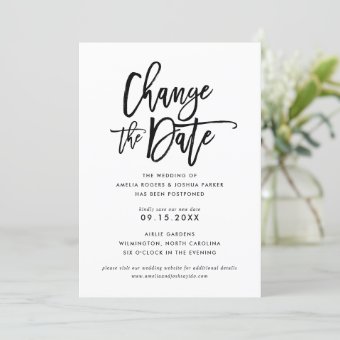 Chic Hand Lettered Wedding | Change The Date Invitation | Zazzle