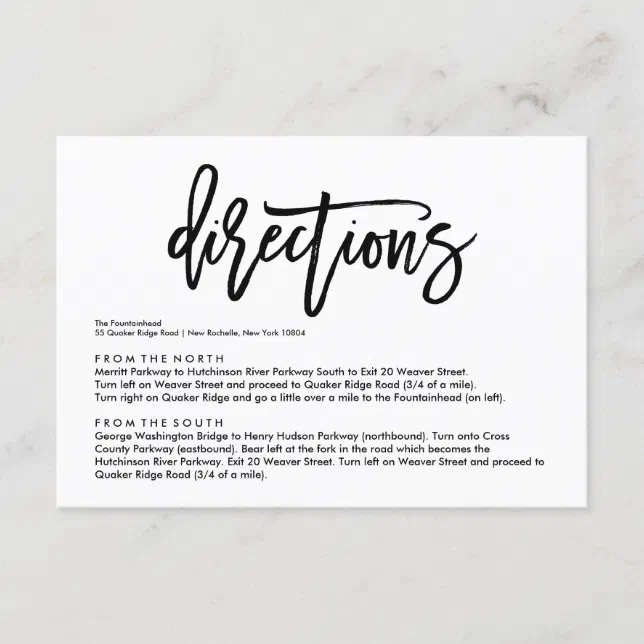 Chic Hand Lettered Wedding Directions Card | Zazzle