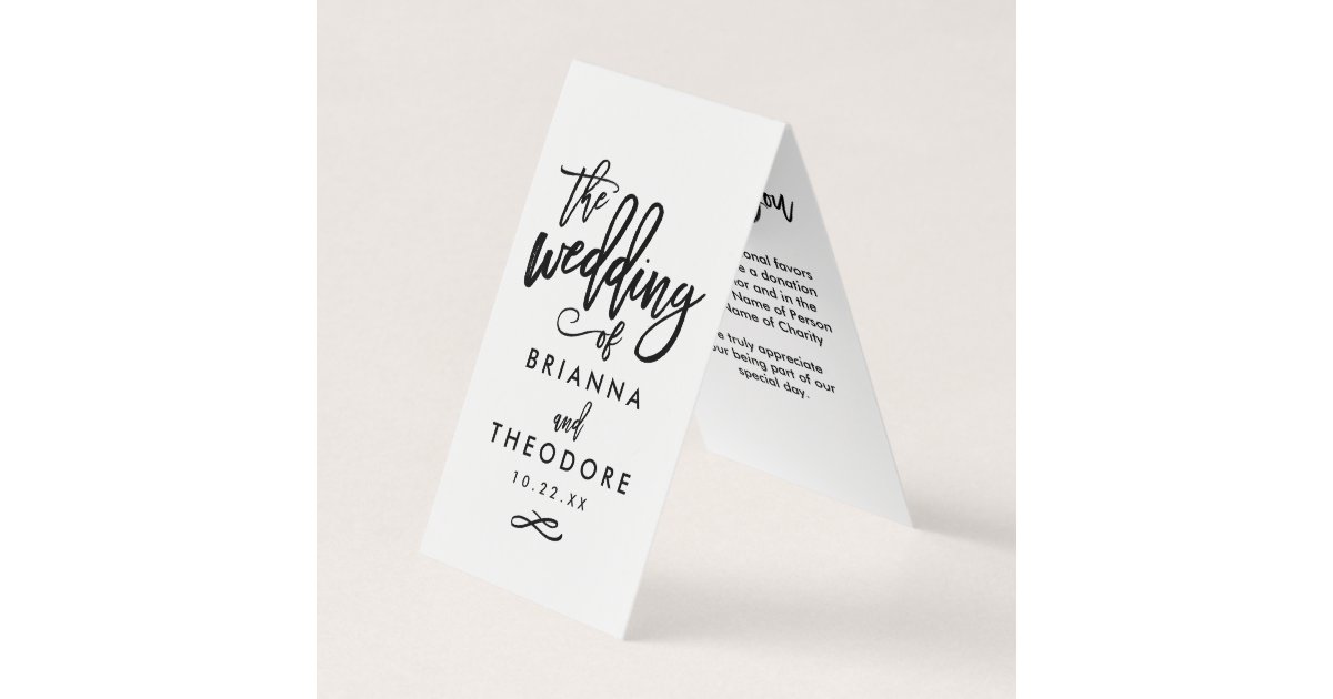 Chic Hand Lettered Wedding Favor Donation Cards | Zazzle