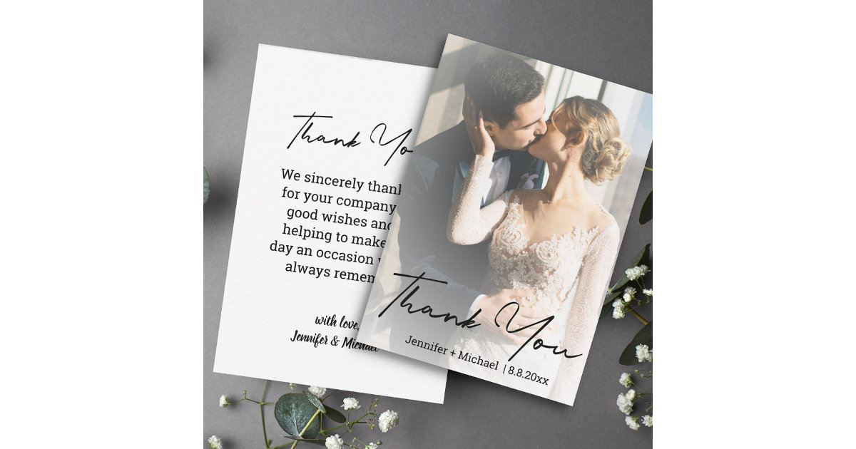 chic handwritten wedding photo thank you note card | Zazzle