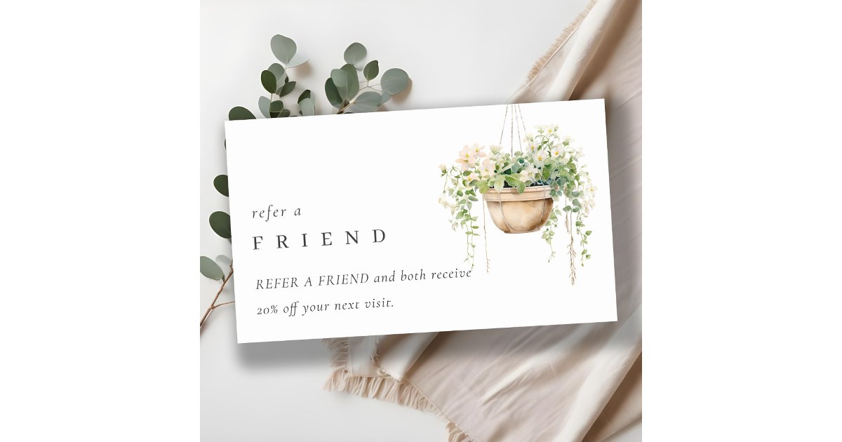 Chic Hanging Floral House Plants Refer A Friend Business Card | Zazzle