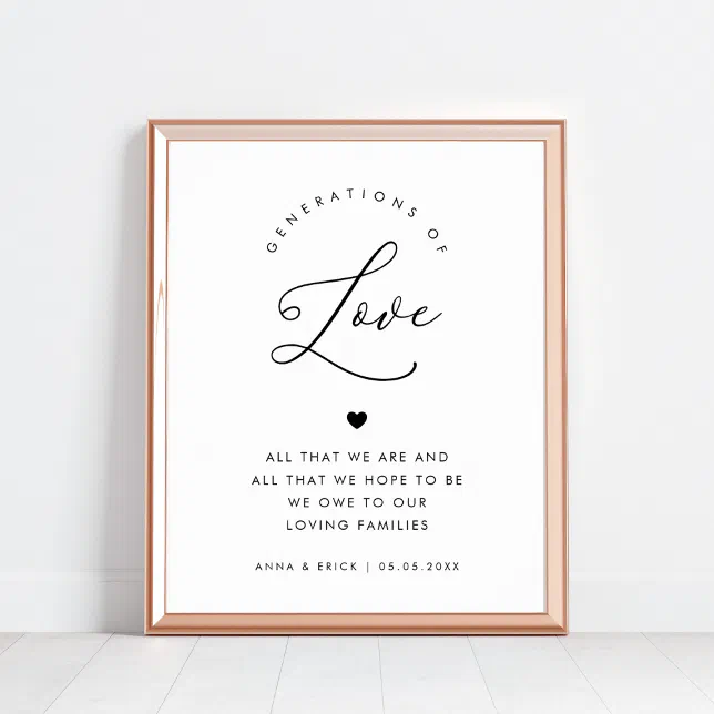 Chic Heart Script Generations of Love Wedding Sign | Zazzle