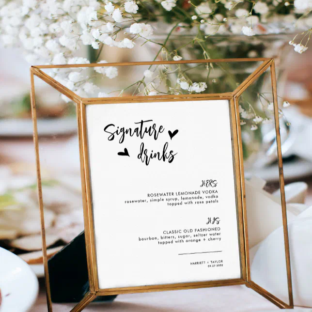 Chic Heart Script His Hers Choice Drinks Cocktails Poster | Zazzle