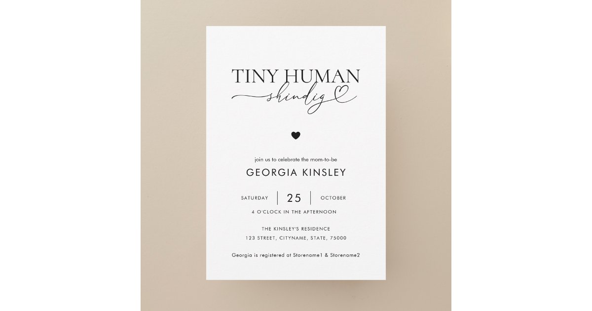 Chic Heart Script Tiny Human Shindig Baby Shower Invitation | Zazzle