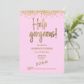 Chic Hello Gorgeous Galentine Gold Confetti Pink Invitation | Zazzle