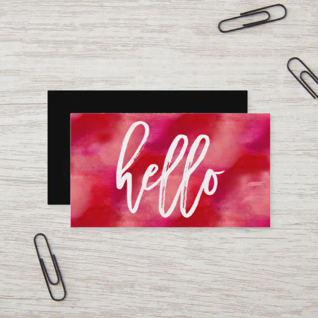 Chic Hello Red Watercolor | Business Card | Zazzle