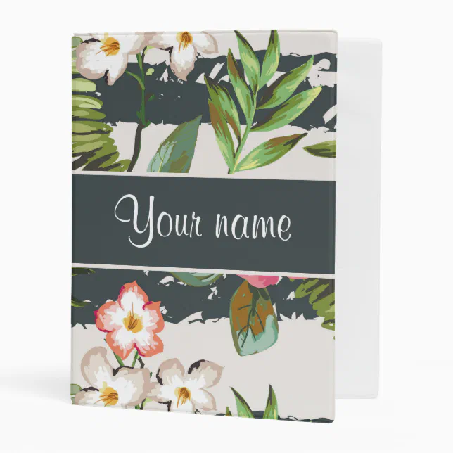 Chic Hibiscus Flowers and Stripes Mini Binder | Zazzle