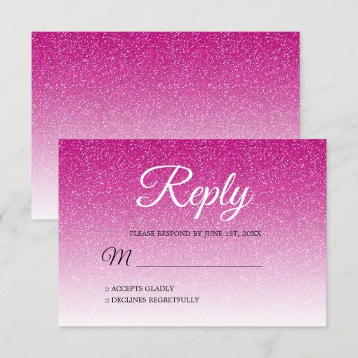 Chic Hot Pink Glitter Ombre RSVP Invitation | Zazzle