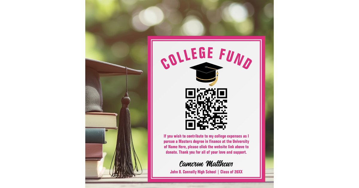 Chic Hot Pink Graduate College Fund QR Code Foam Board | Zazzle